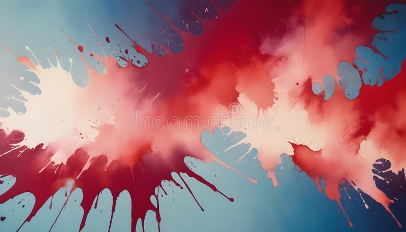 Abstract Image of Red and White Paint Splatters on a Blue Background ...