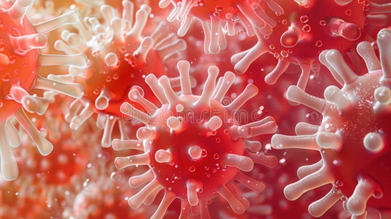 Abstract Image of Red and White Virus Cells. Microscopic View of a ...
