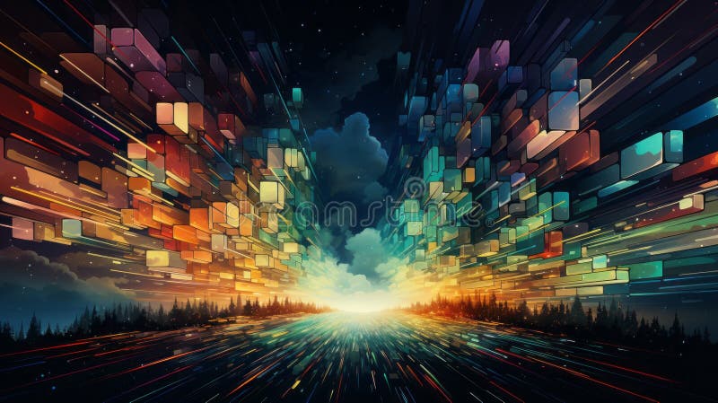 An Abstract Image of a Road with Colorful Blocks Stock Illustration ...