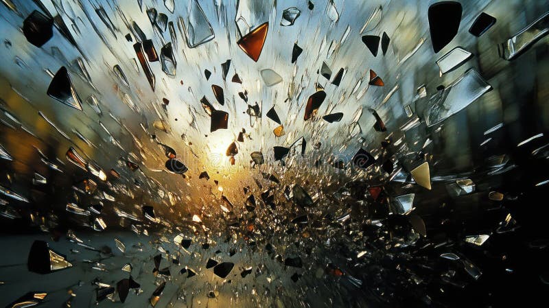 Abstract Shattered Glass Sunburst: Golden Hour Light Stock Illustration ...
