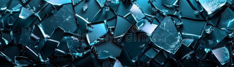 Abstract Image of Shattered Glass Pieces in Shades of Blue, Creating a ...