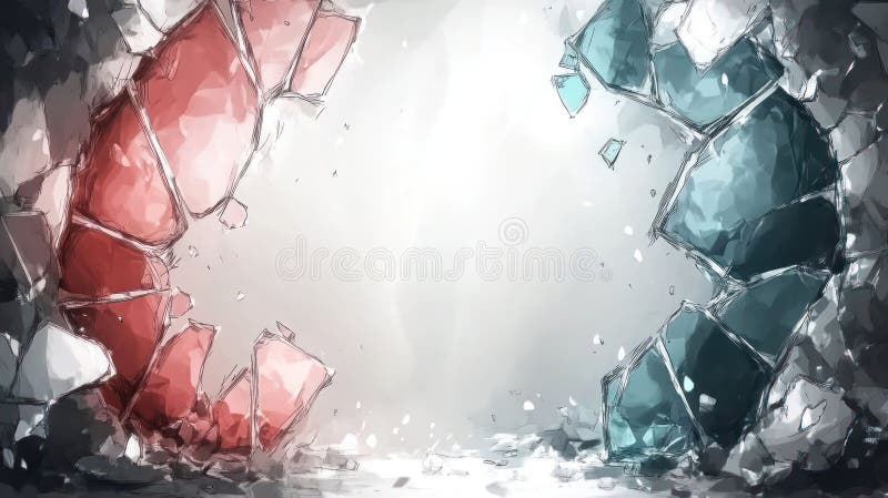 Shattered Reality: Red and Teal Glass Explosion Stock Illustration ...