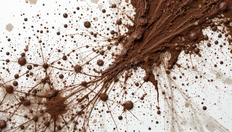 Chocolate Splatter Art on White Background with Network Pattern Stock ...
