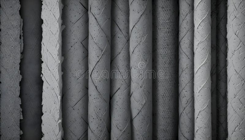 Abstract Image Showcasing an Arrangement of Textured, Gray Cylindrical ...