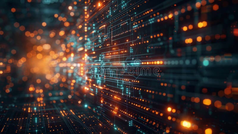 An Abstract Image Showcasing a Close-up of Illuminated Digital Data ...