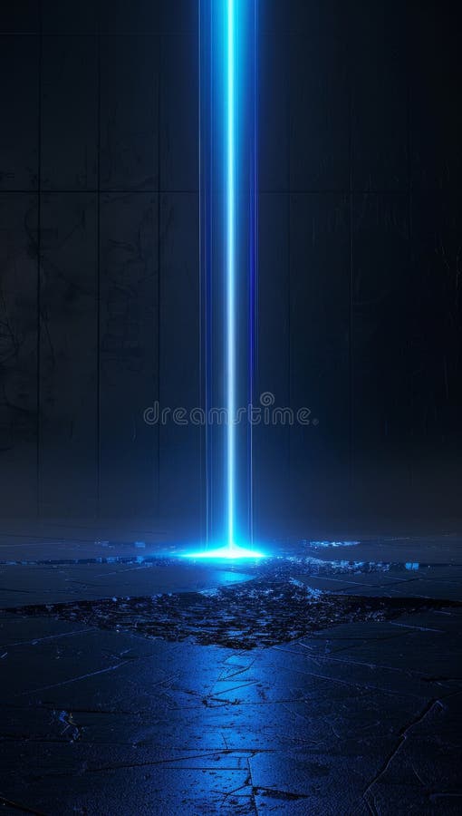 Futuristic Glowing Blue Light Beam on Dark Background with Reflections ...