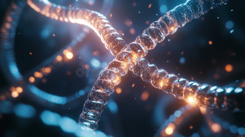 Abstract Image Showcasing Illuminated, Twisting Strands Resembling DNA ...