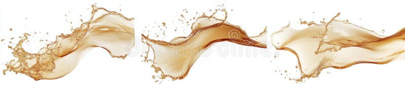Three Dynamic Brown Liquid Splashes on White Background Stock ...