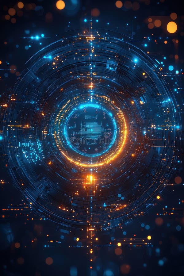 Futuristic Technological Circle Design with Glowing Blue and Orange ...