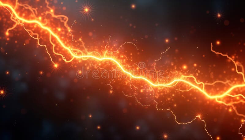 Abstract Image Shows Orange Electric Spark Lightning. Energy Motion ...