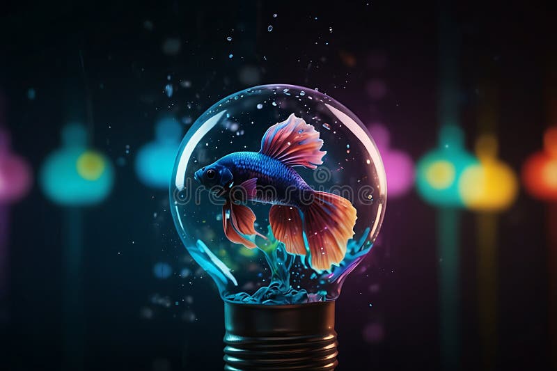 Siamese Fighting Fish Inside an Illuminated Light Bulb Filled with ...