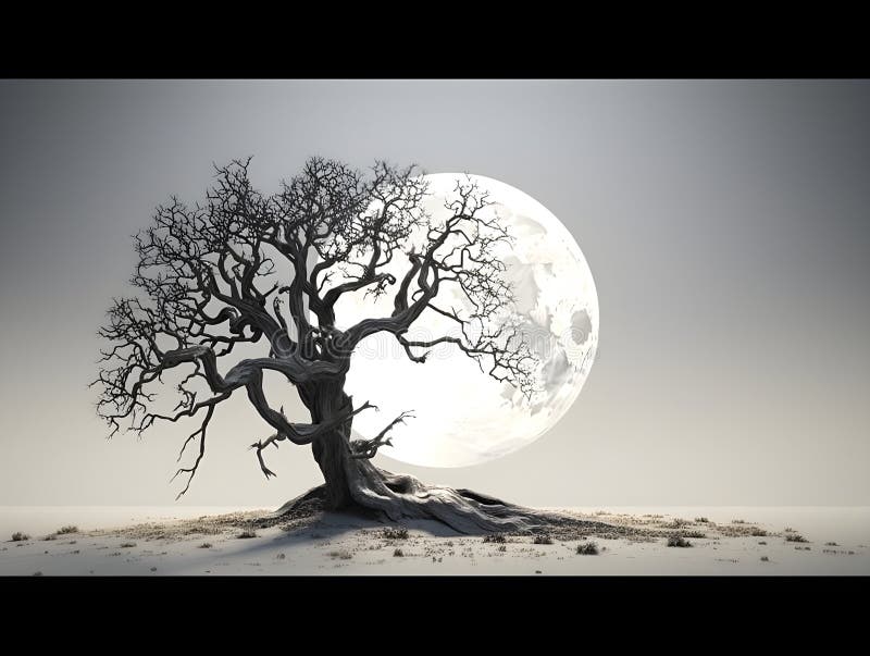 Abstract Image of Silhouette of Leafless Tree in the Moonlight ...
