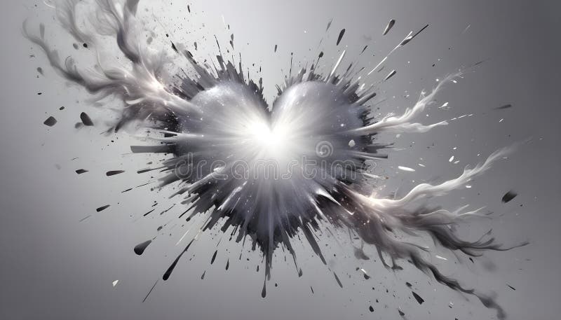 Abstract Image of a Silver Heart Exploding into a Burst of Light and ...
