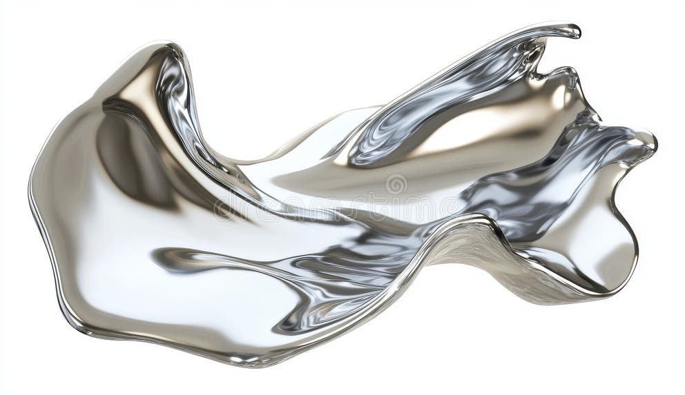 Silver Liquid Splash Abstract Metallic Flow on White Background Stock ...