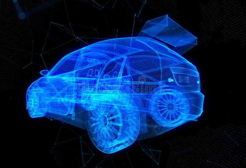 Abstract Image of a Sports Car in the 3d Form or Space, Consisting of ...