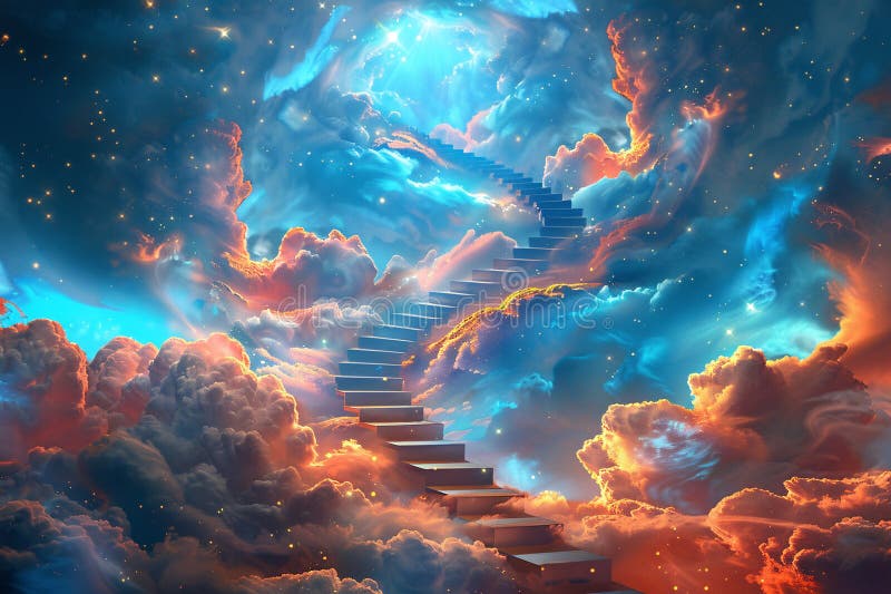 Abstract Image of Staircase Twisting into the Sky, Merging with Clouds ...