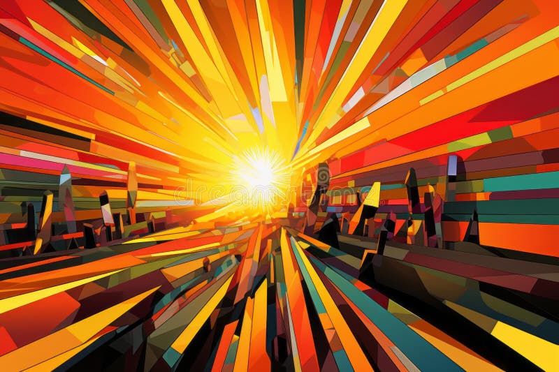 An Abstract Image of the Sun Rising Over a City Stock Illustration ...