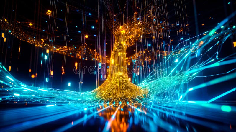 An Abstract Image of Tree with Glowing Lights. Generative AI Stock ...