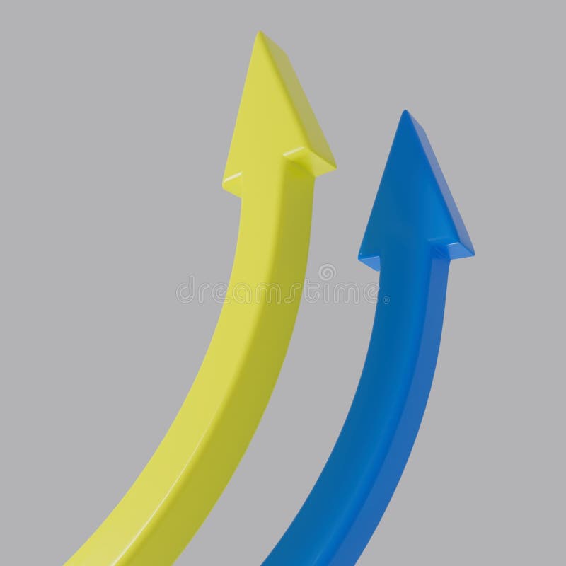 Abstract Image of Two 3D Arrows, One Yellow and One Blue, Pointing ...