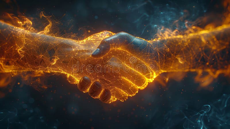 Abstract Image of Two Hands Handshake in the Shape of Flames. Image ...
