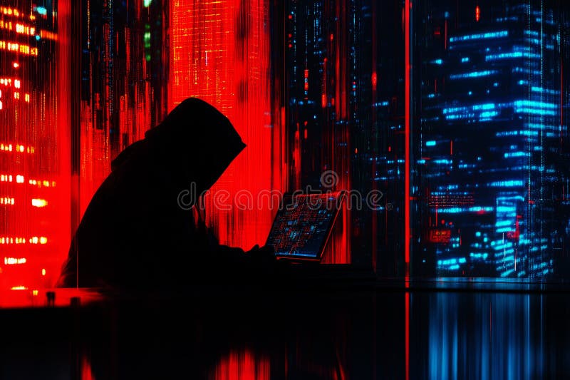 Abstract Image of Unrecognizable Hacker Cyber Criminal in Hood with ...