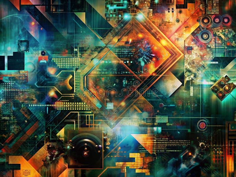 Abstract Image with Various Technological Elements, Conveying Concepts ...