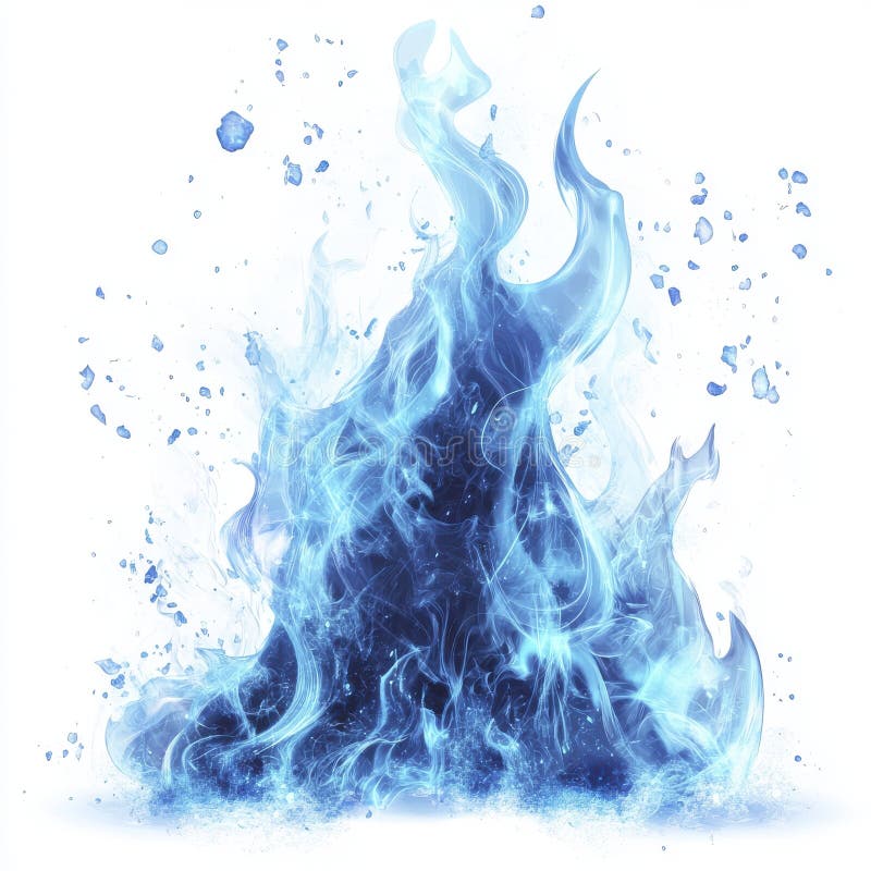 Abstract Blue Flame with Icy Texture on White Background Stock ...