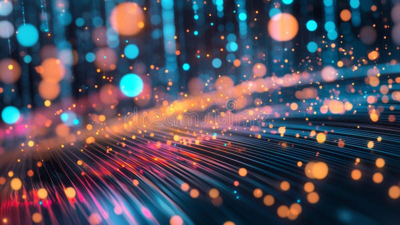 Abstract Glowing Bokeh Lights and Fiber Optic Lines in Motion Stock ...