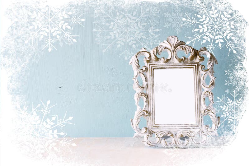 Abstract Image of Vintage Antique Classical Frame on Wooden Table with ...