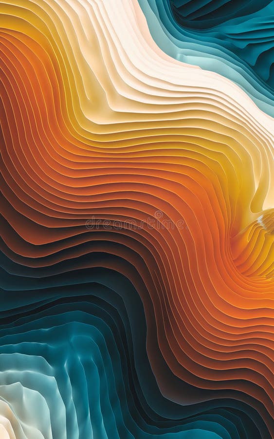 Abstract Image with Wavy Lines in Orange, Yellow, Blue, and Teal ...