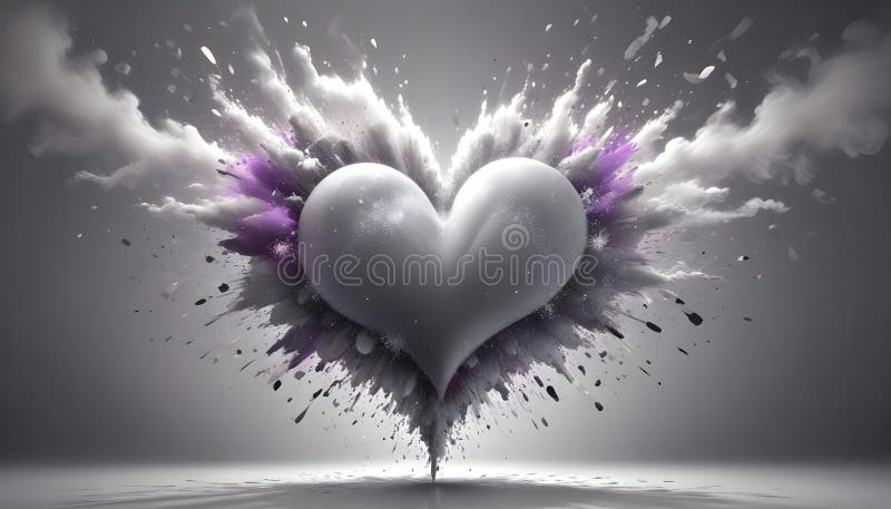 Abstract Image of a White Heart-shaped Object Exploding with Purple and ...