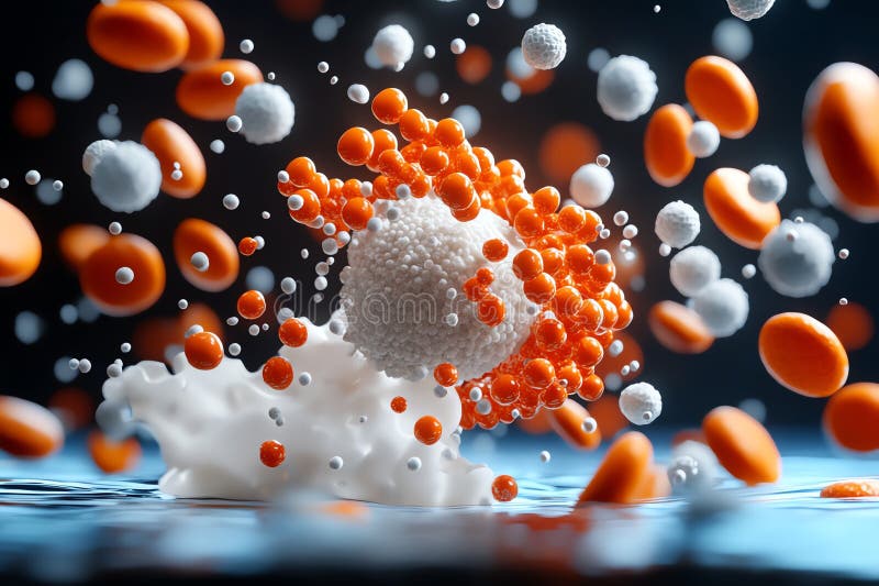 Abstract Image of White and Orange Spheres Exploding in a Burst of ...