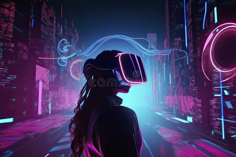 Abstract Image of Woman Using VR Headset - 3D Generated Image Stock ...