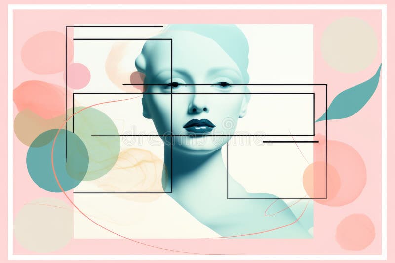 An Abstract Image of a Womans Face in a Pink and Blue Frame Stock ...