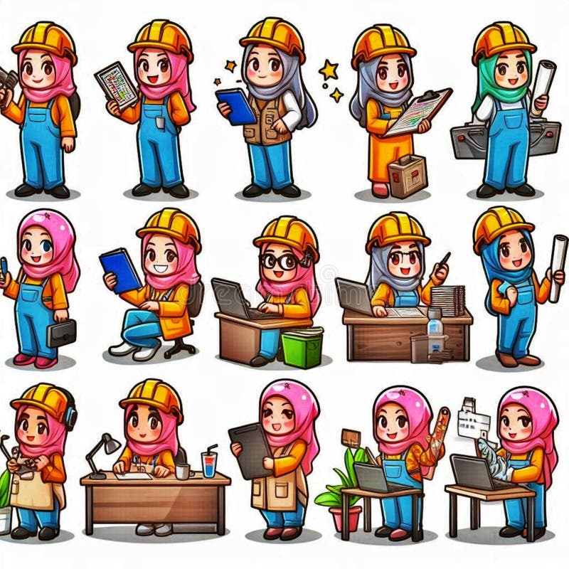 Women Wearing Hijab in the Construction World Stock Illustration - Illustration of world, forms ...