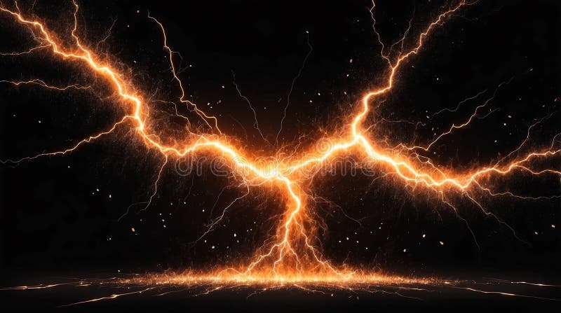 Abstract Impact of Orange Glowing Light Particles with Lightning Sparks ...