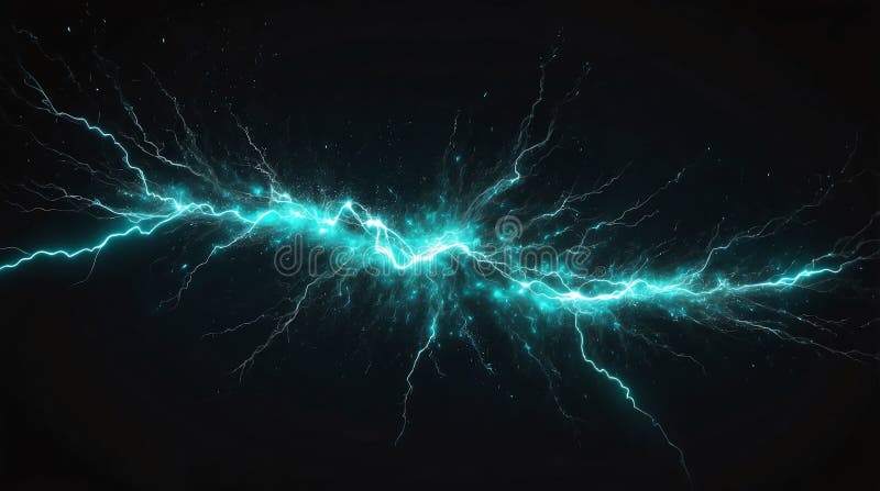 Abstract Impact of Teal Glowing Light Particles with Lightning Sparks ...