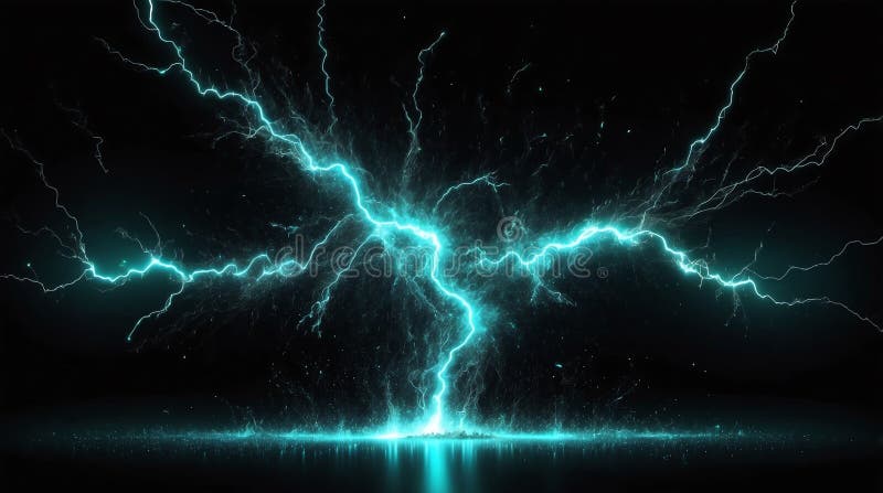 Abstract Impact of Teal Glowing Light Particles with Lightning Sparks ...