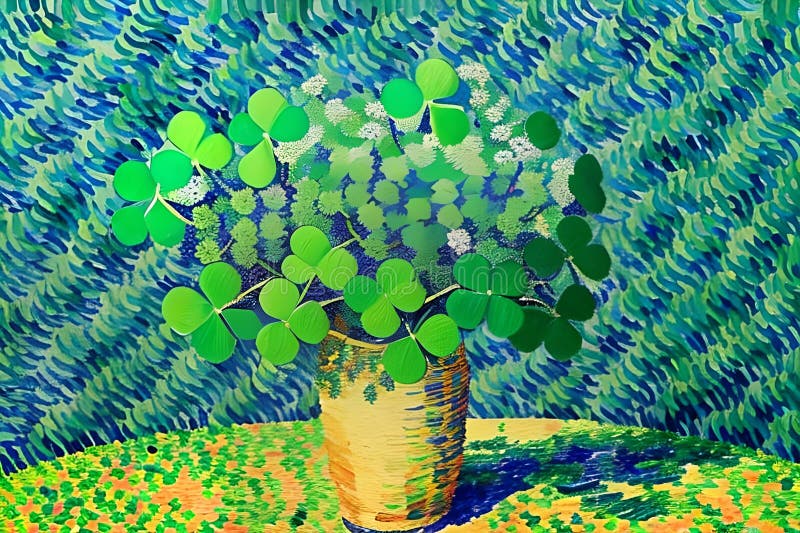 Abstract Impressionist Artwork Green Good Luck Clover Stock ...