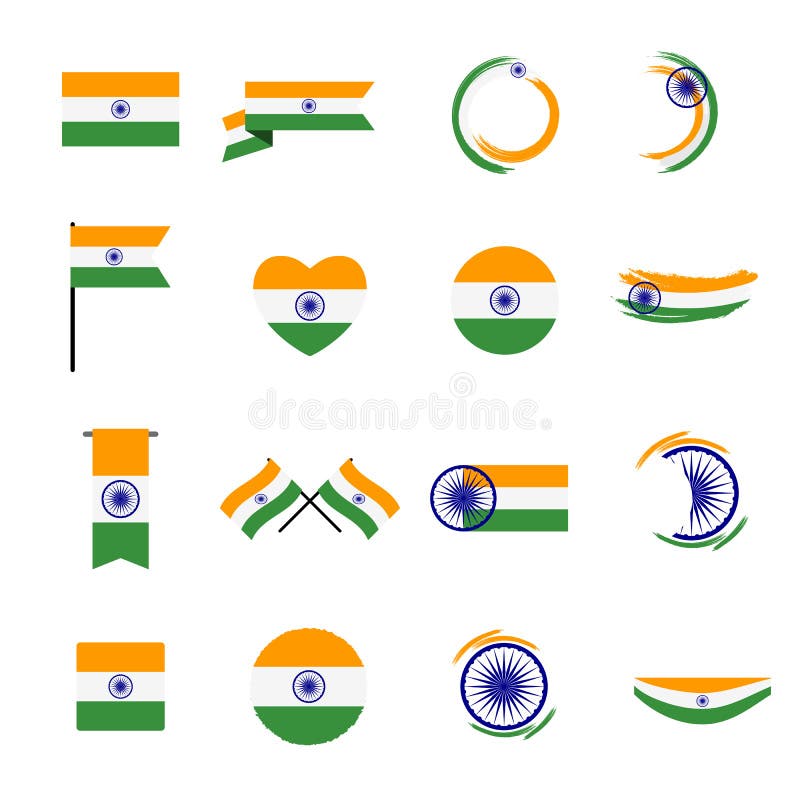 16 Abstract India Flag Sign Icon Collection Set. Vector Illustration ...