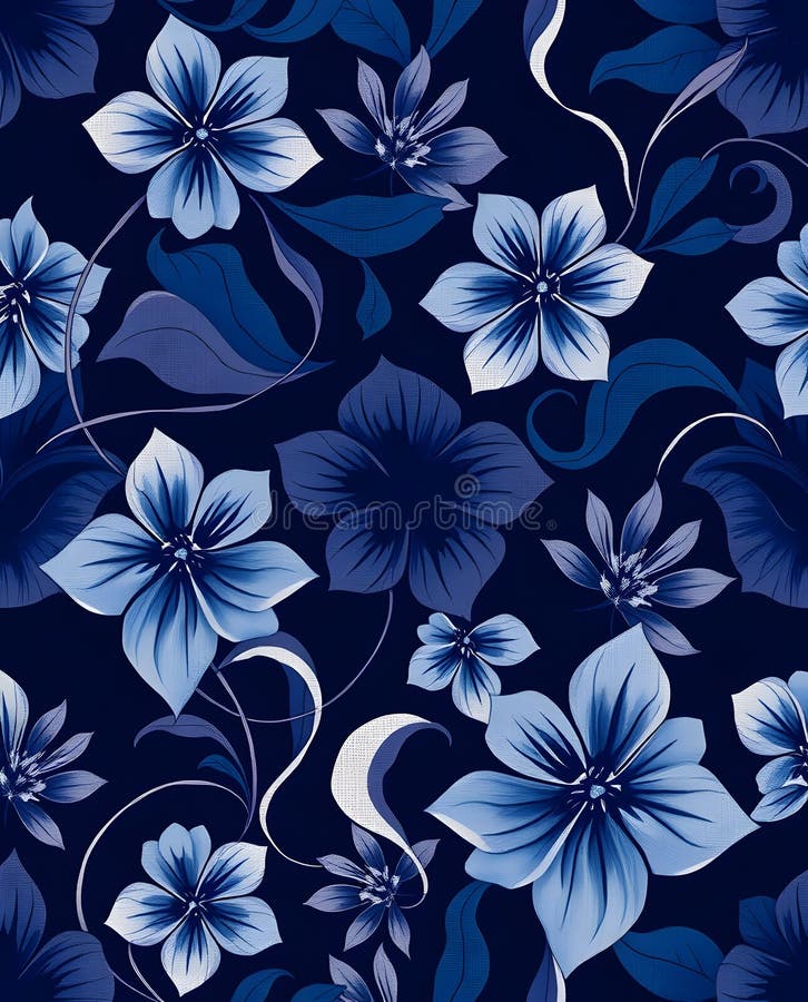 Abstract Indigo Florals with Geometric Flow Form a Seamless Pattern ...