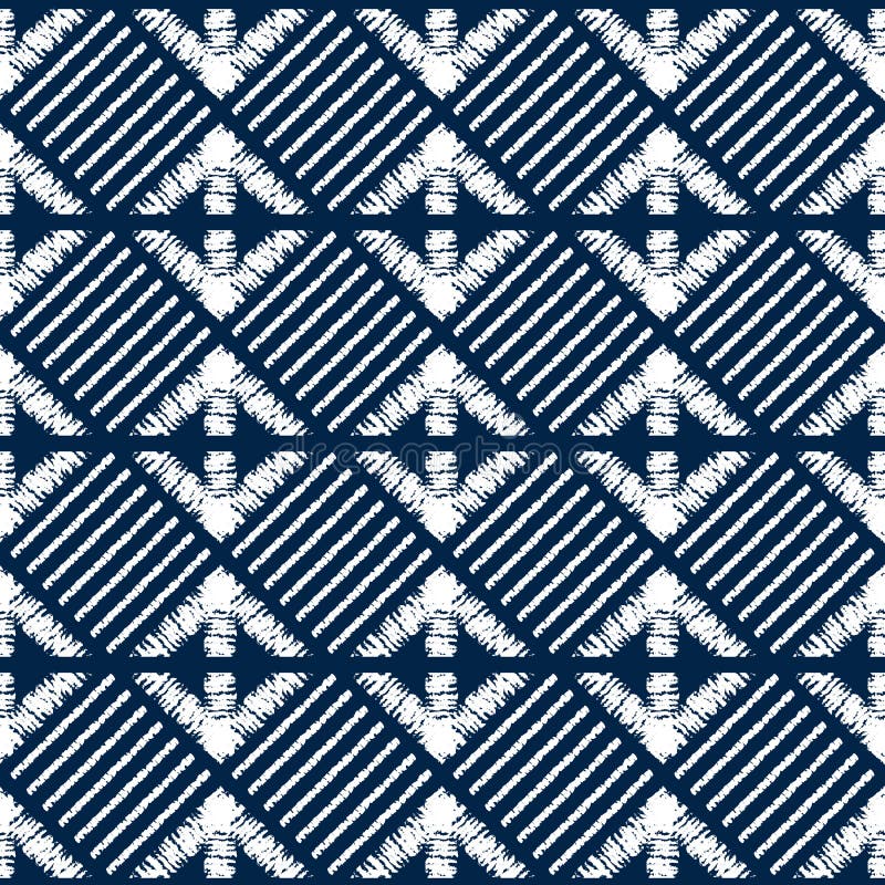 Abstract Indigo Shibori Seamless Vector Pattern with Mosaic Stock ...