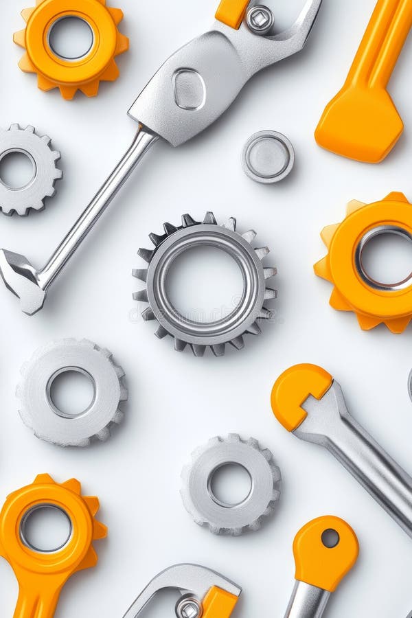 Abstract Industrial Background, Brightly Colored Tools and Gears on a ...