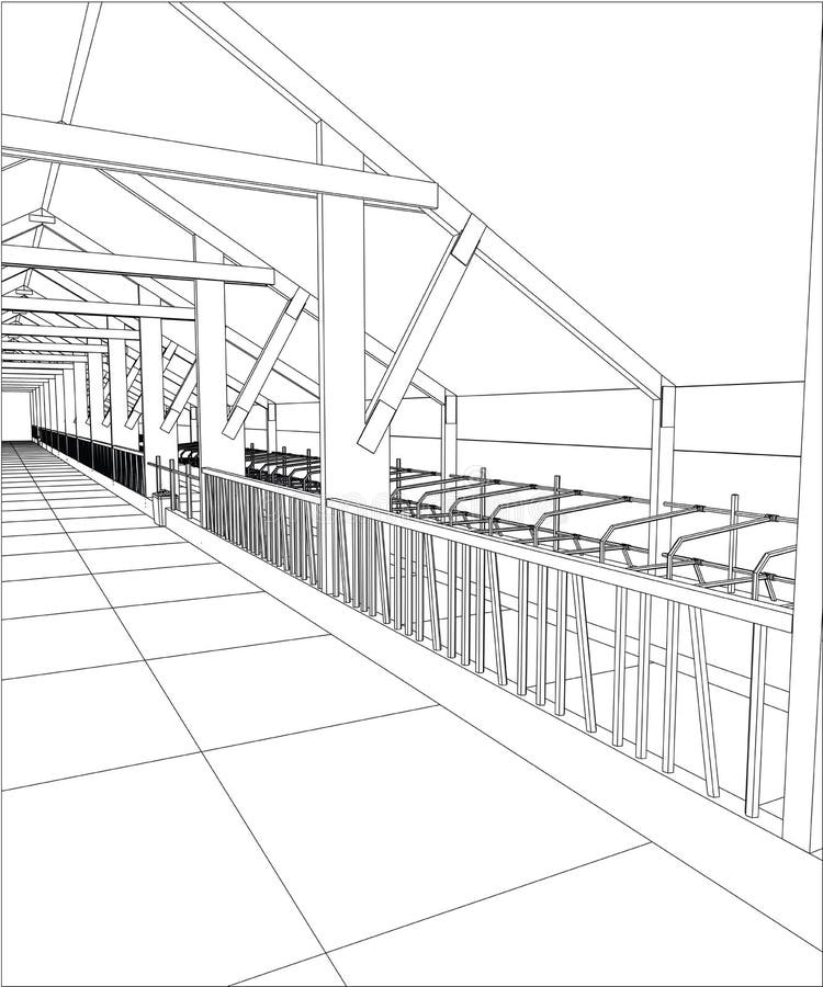 Abstract Industrial Building Constructions Indoor. Tracing Illustration ...