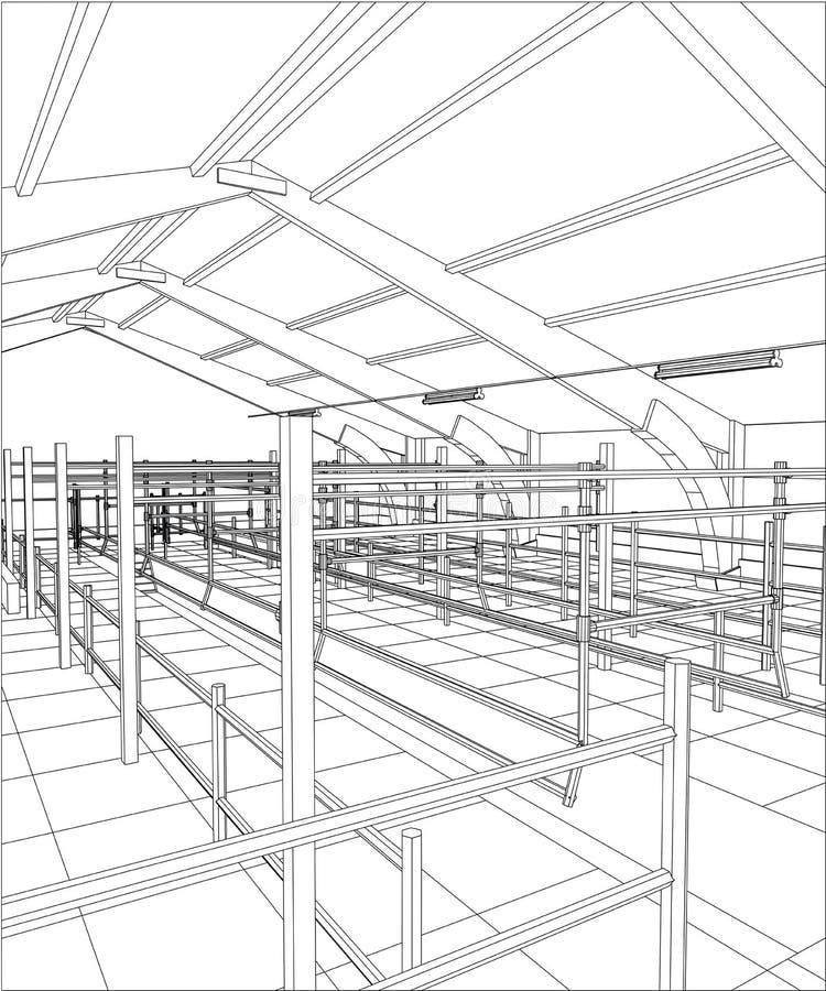 Abstract Industrial Building Constructions Indoor. Tracing Illustration ...