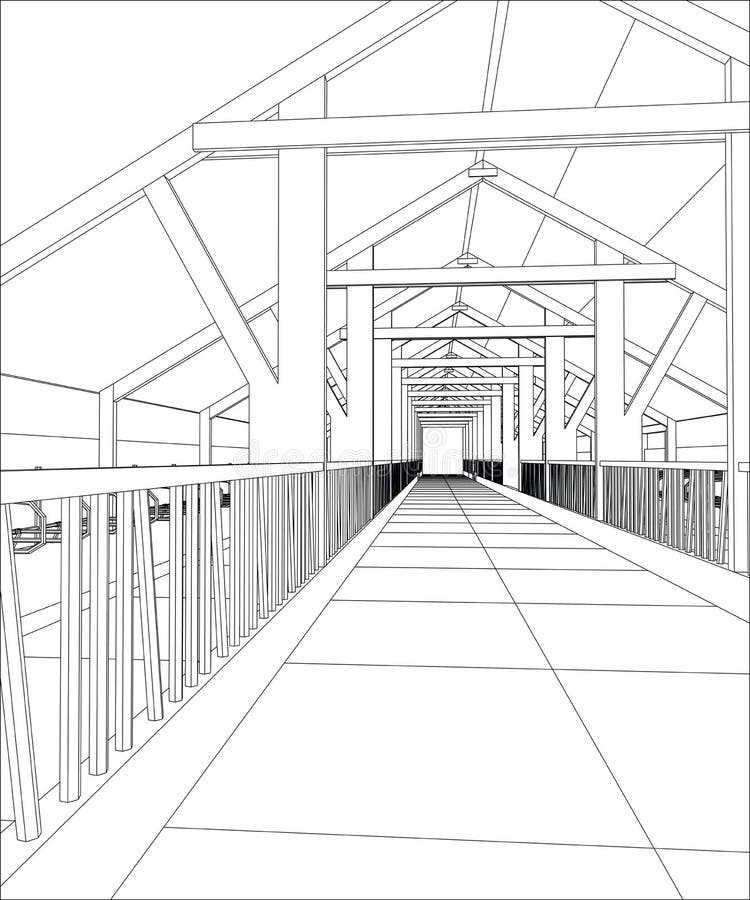 Abstract Industrial Building Constructions Indoor. Tracing Illustration ...