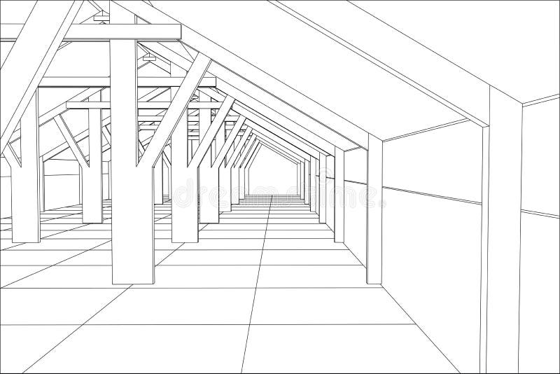 Abstract Industrial Building Constructions Indoor. Tracing Illustration ...