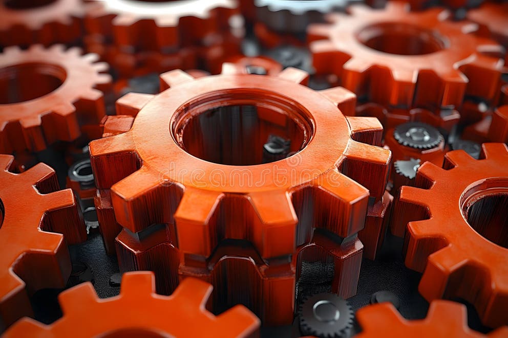 Abstract Industrial Concept with Interlocking Gears in a Mechanical ...
