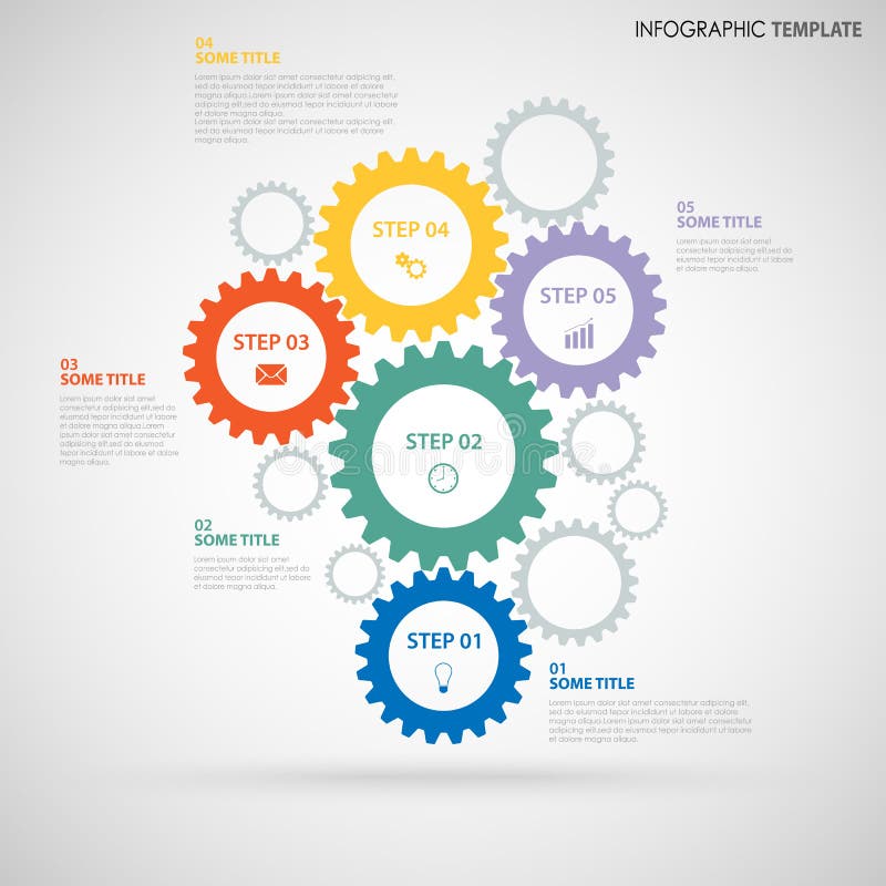 Abstract Info Graphic with Design Colored Flat Gear Wheels Template ...
