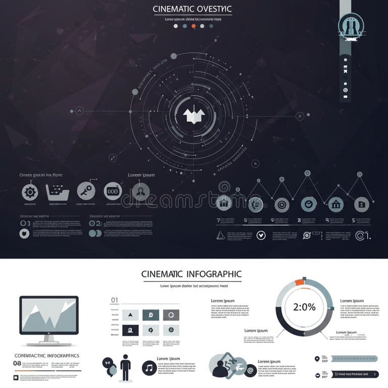 Abstract Infographic Design with a Dark Theme, Featuring a Central Bat ...